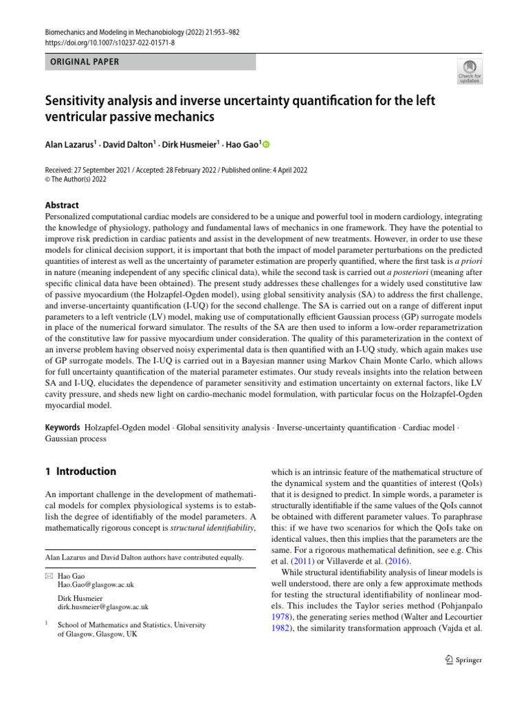 Sensitivity Analysis and Inverse Uncertainty Quantifcation For The Left Ventricle Passive ...