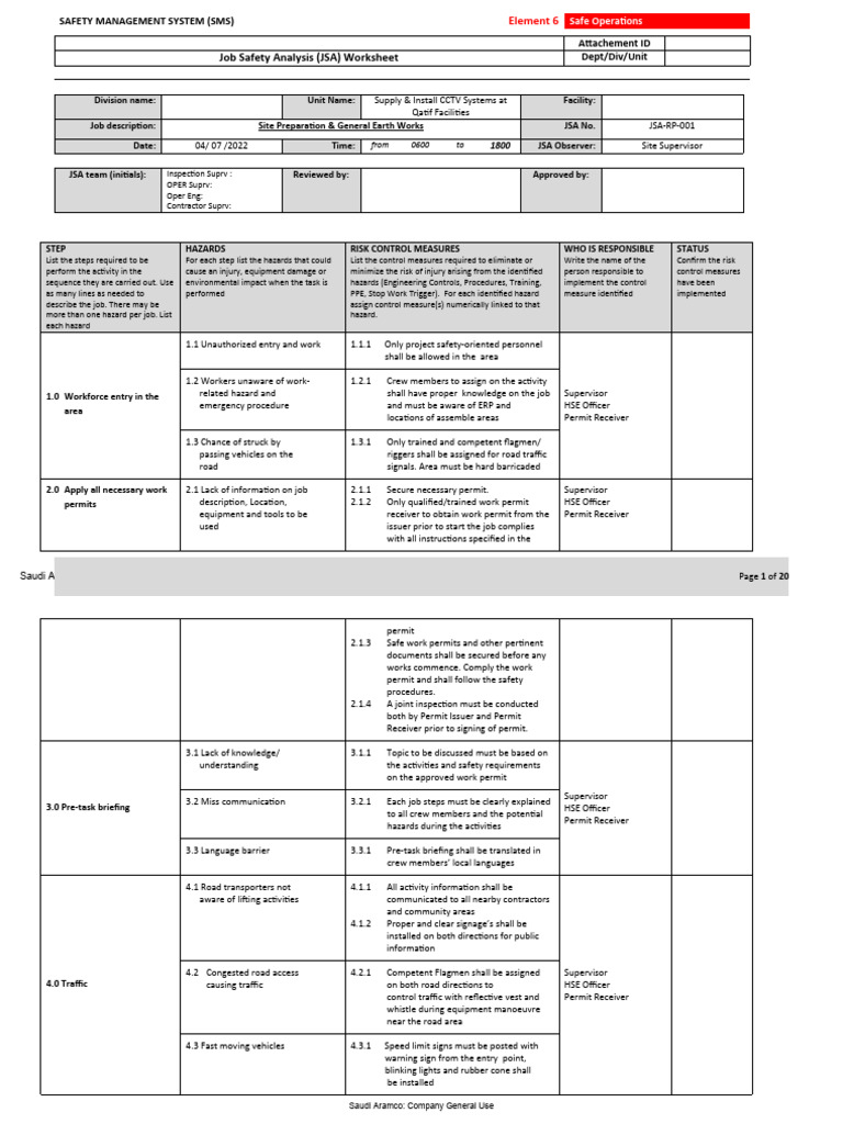 Jsa-Rp-001 Site Preparation and General Earthworks | PDF | Traffic | Safety