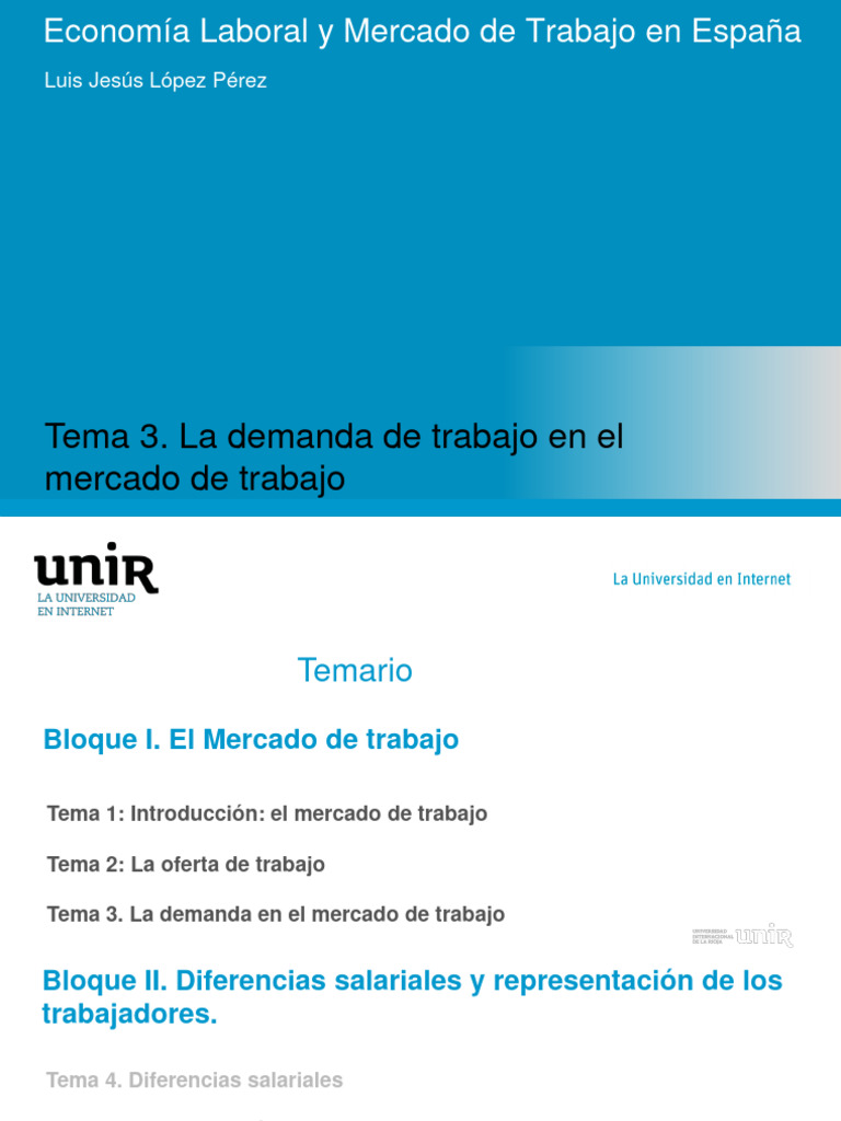 Clase 3. Tema 3. Semana 3 ELMT 23 24 | PDF | Economía laboral | Mercado (economía)