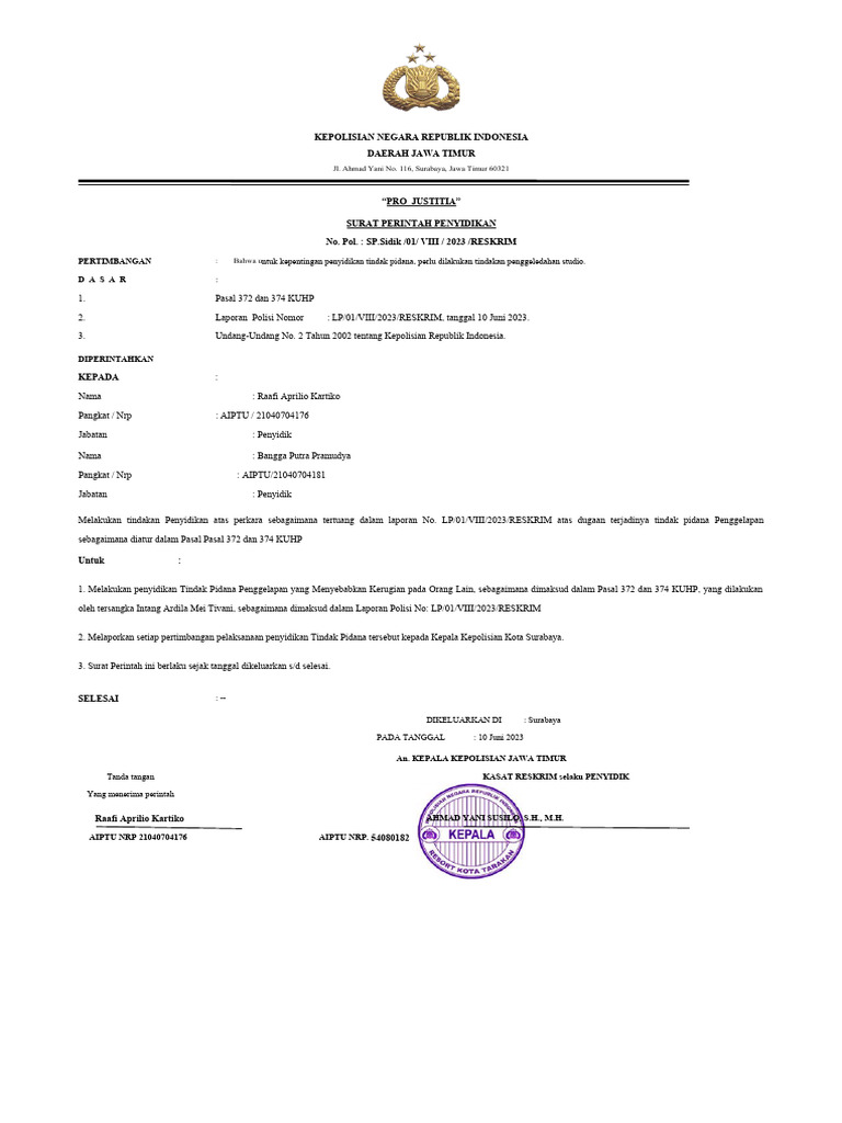 Surat Perintah Penyidikan | PDF