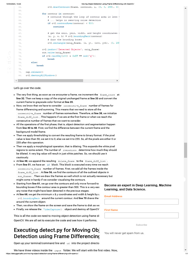 Moving Object Detection Using Frame Differencing With OpenCV | PDF | Computer Vision | Vision
