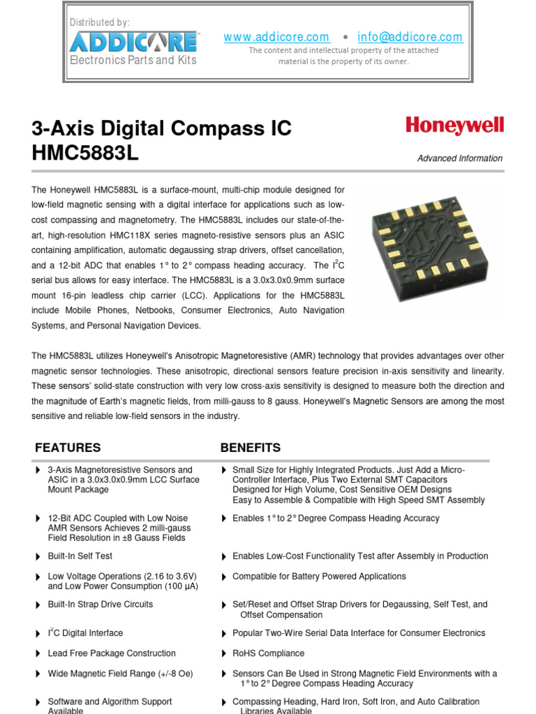 HMC5883L Datasheet | PDF | Printed Circuit Board | Magnetometer