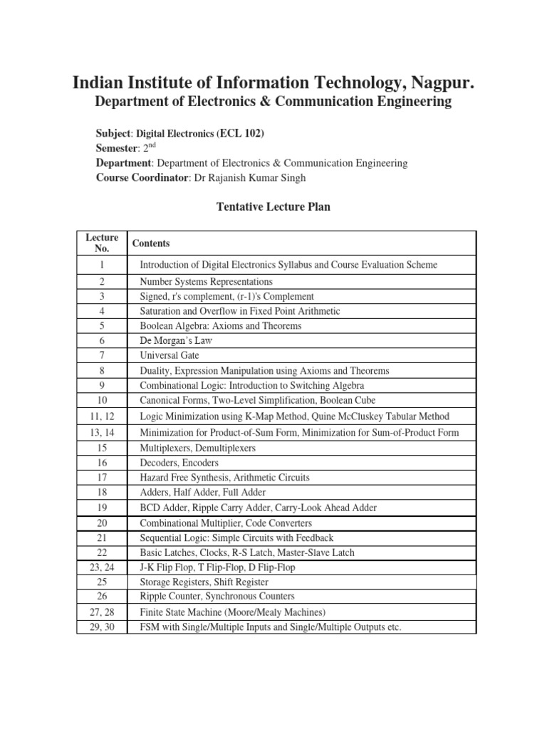 Lecture Plan Digital Electronics | Download Free PDF | Logic Gate | Digital Electronics