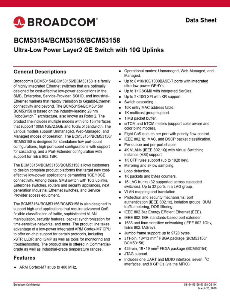 BCM53154 Broadcom | PDF | Network Switch | Computer Standards