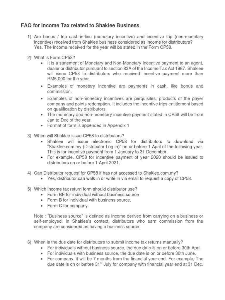 2021 CP58 Faq | PDF | Taxes | Incentive