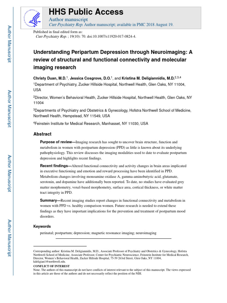 Understanding Peripartum Depression Through Neuroimaging | PDF | Cingulate Cortex | Positron ...