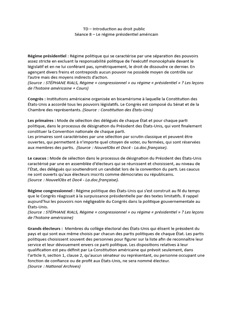 Le régime présidentiel américain | PDF | Veto | Loi