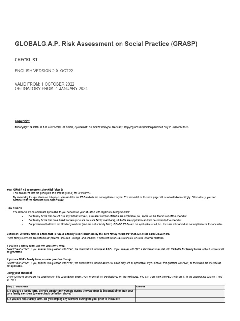 GRASP Checklist v2 0 Oct22 Protected en | PDF | Audit | Complaint
