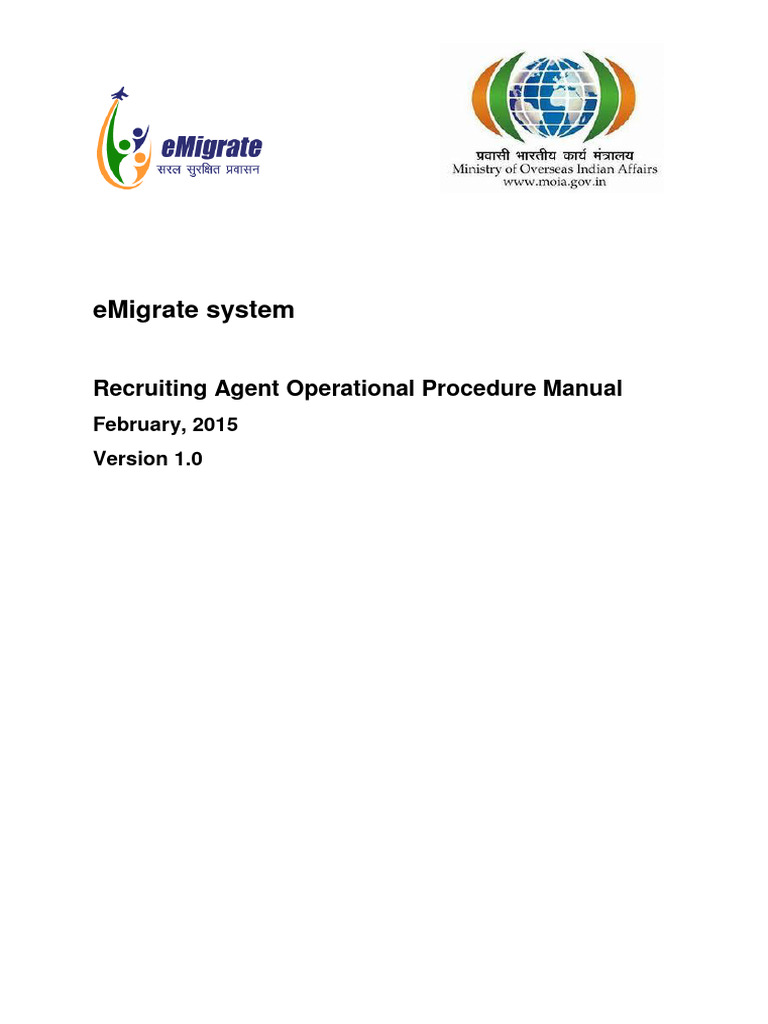 eMigrate Recruiting Agent Manual | PDF | Login | Menu (Computing)