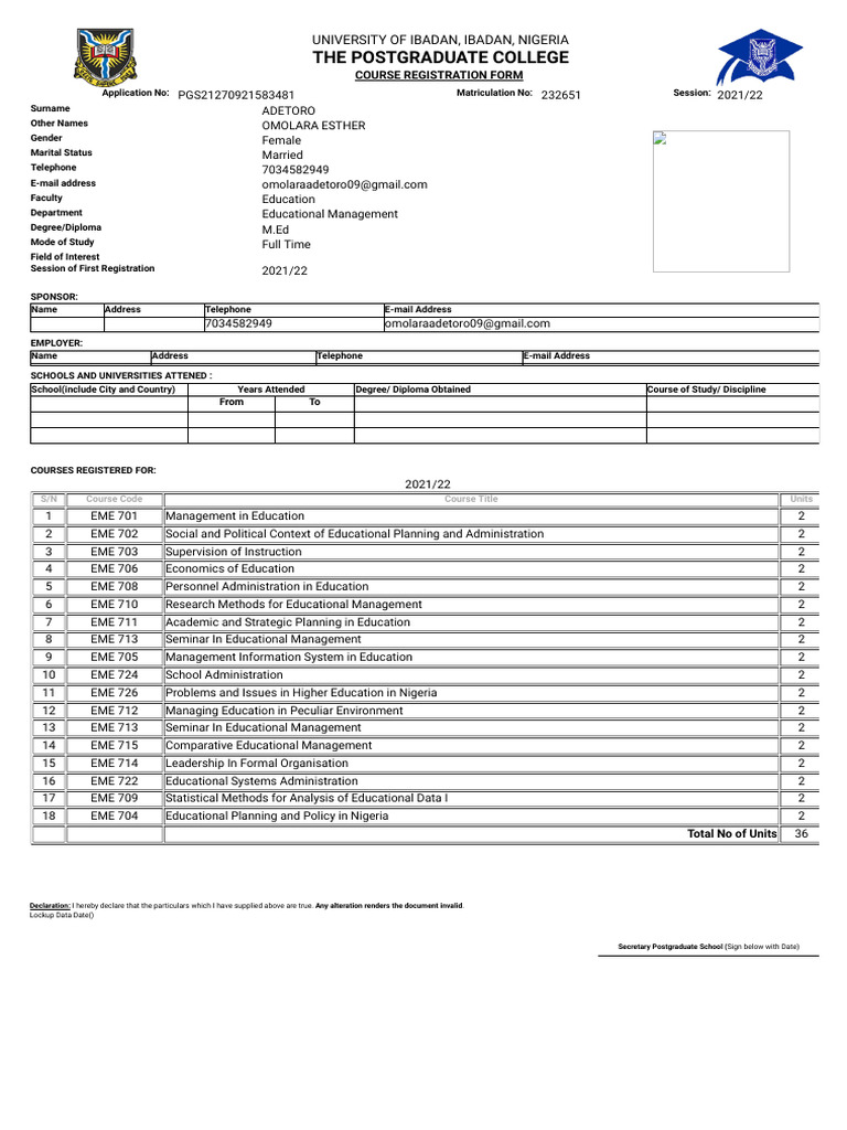 Course Form | PDF | Postgraduate Education | Academic Degree
