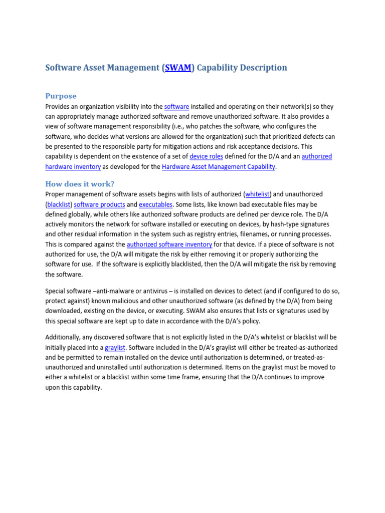 Software Asset Management (SWAM) Capability Description | PDF | Malware ...