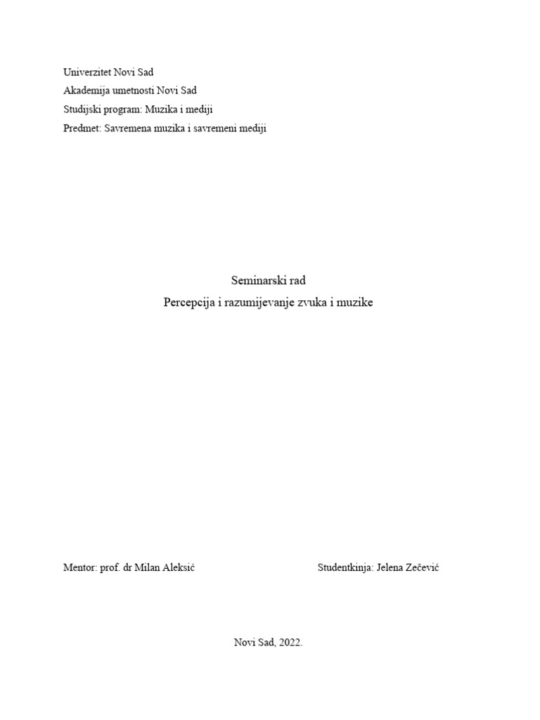 Percepcija I Razumijevanje Zvuka-Jelena Zečević | PDF