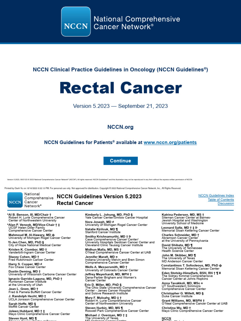 Rectal Cancer NCCN v5 09 2023 | PDF | Colorectal Cancer | Radiation Therapy