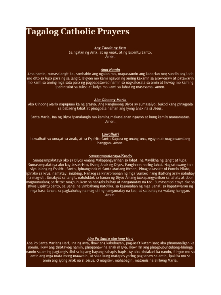 Tagalog Catholic Prayers | PDF