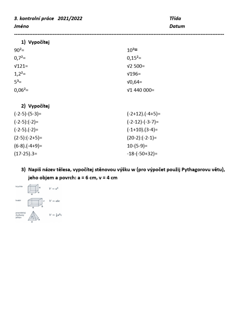 MAT.9, 3.kontrolní Práce | PDF