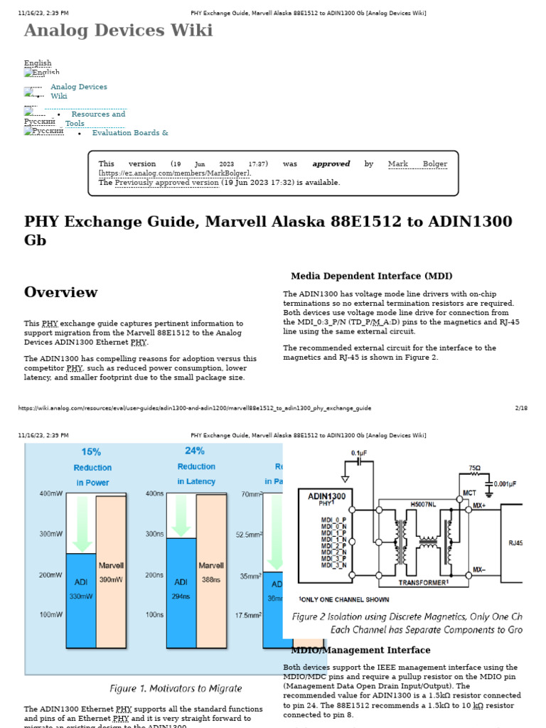 PHY Exchange Guide, Marvell Alaska 88E1512 To ADIN1300 GB (Analog ...