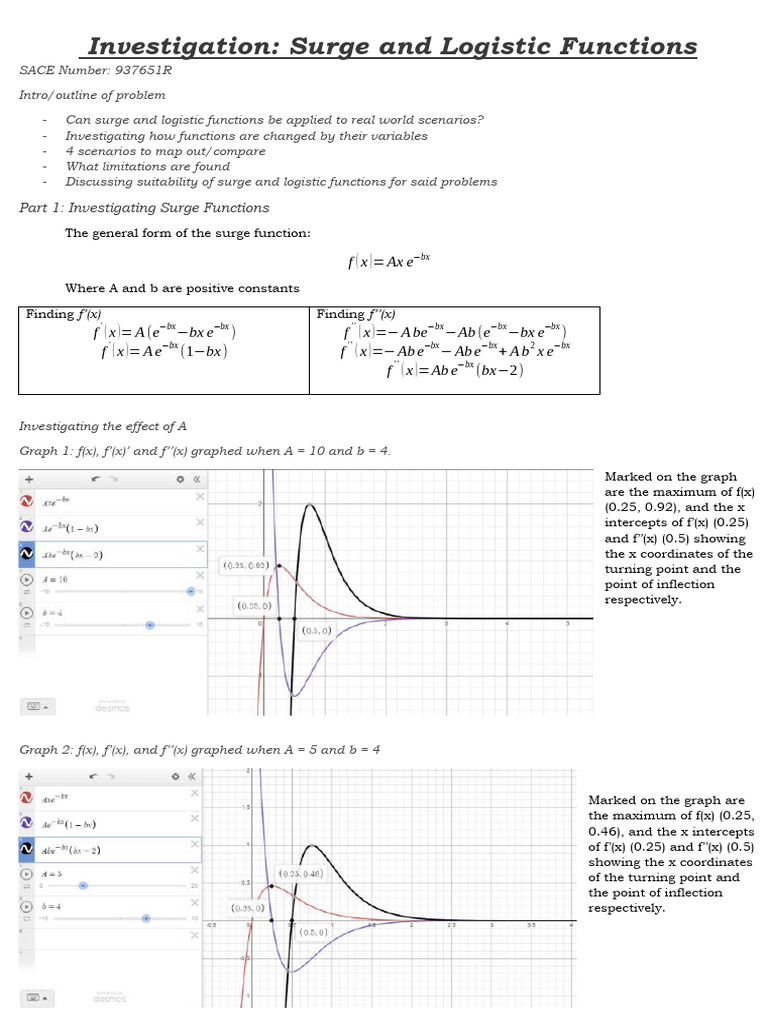 SACE Stage 2 Math Methods - Surge and Logistic Functions Investigation | Download Free PDF ...