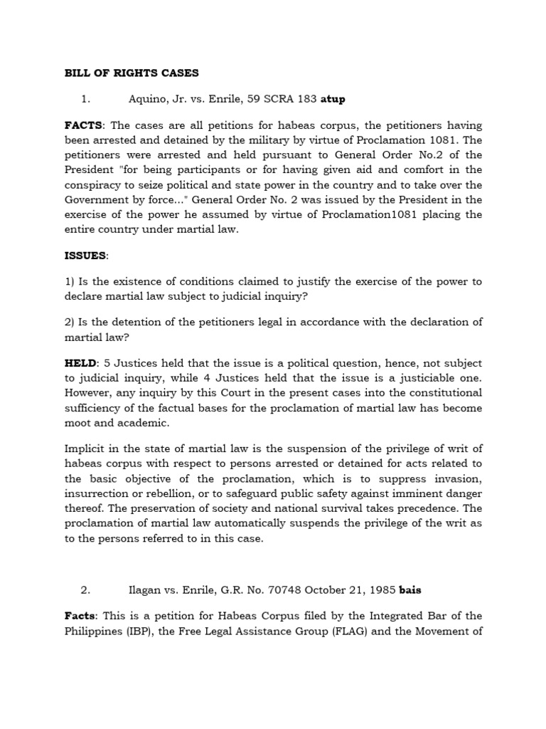 Bill of Rights Cases | PDF | Habeas Corpus | Bail
