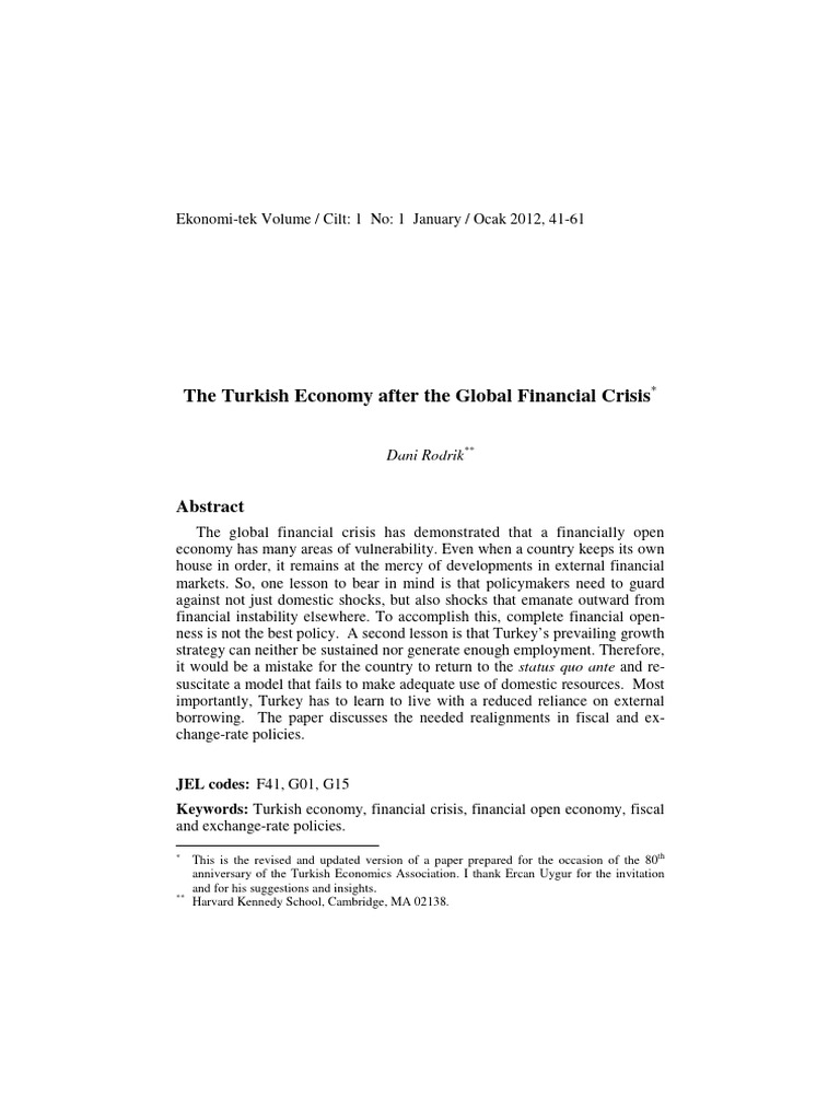 The Turkish Economy After The Global Financial Crisis | PDF | Economic ...