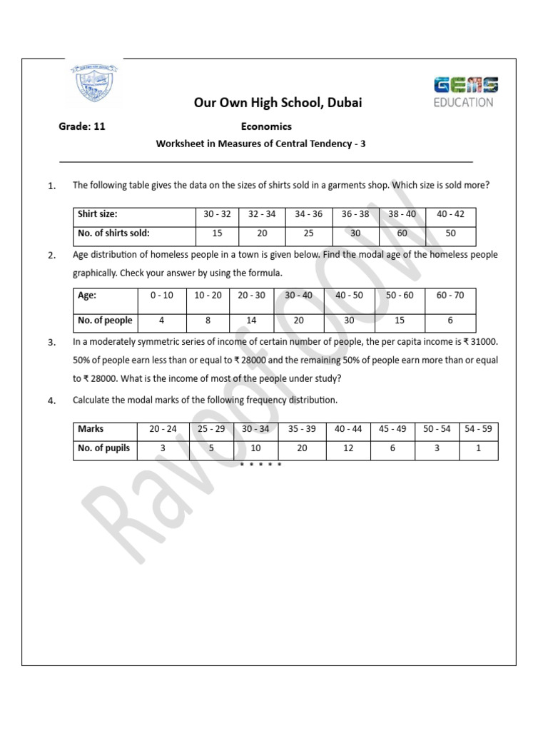 Worksheet in Measures of Central Tendency - 3 | PDF