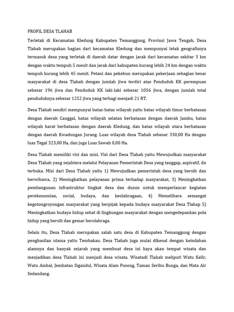 Profil Desa Tlahab | PDF | Perjalanan | Memasak, Makanan, & Anggur