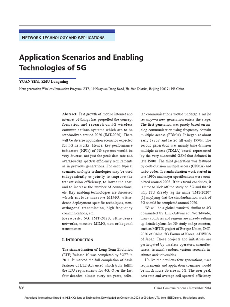 Application Scenarios and Enabling Technologies of 5G | PDF | 4 G ...