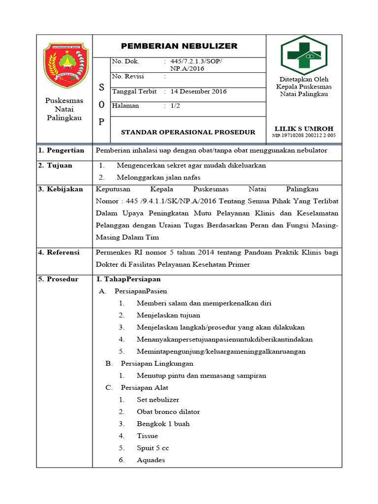 1 SOP Nebulisasi | PDF | Sains & Matematika