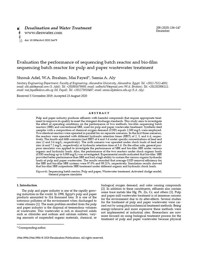 Evaluation The Performance Of Sequencing Batch Reactor And Bio Film