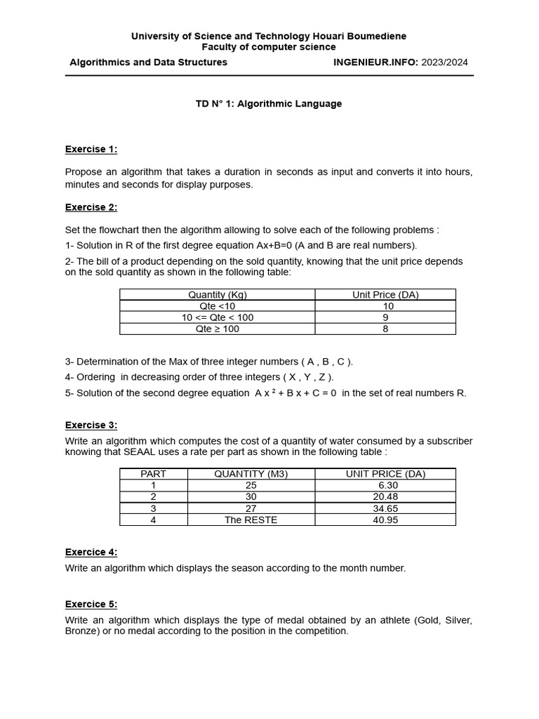 TD 01 Ez Version | PDF | Algorithms | Numbers