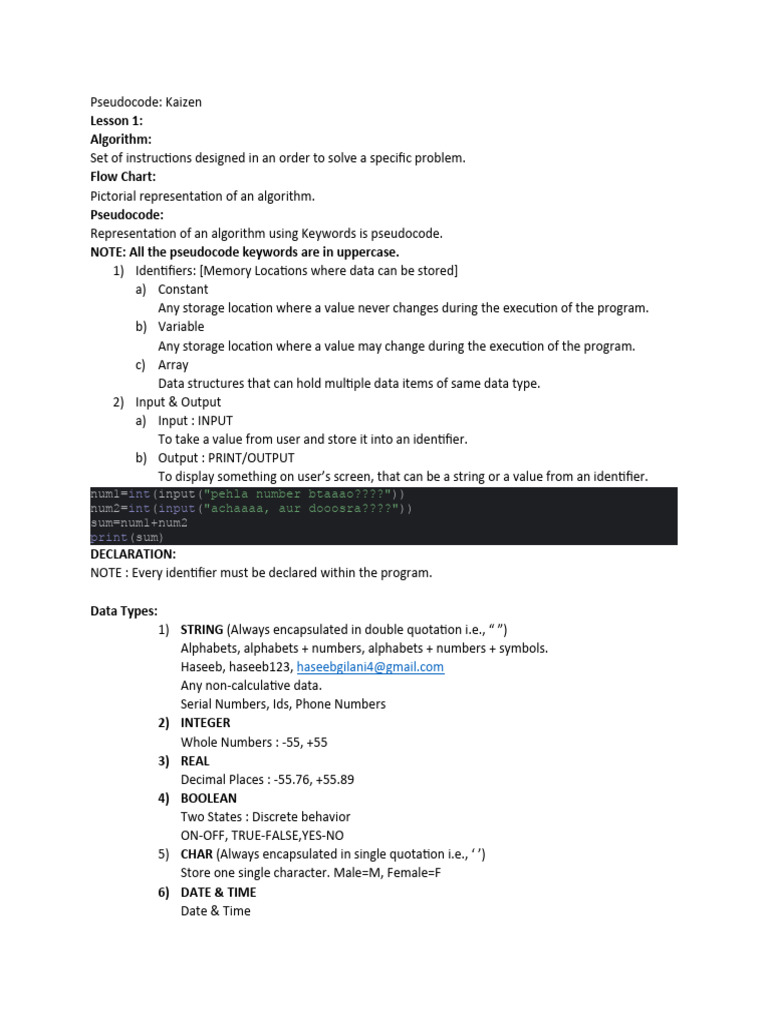 Pseudocode AS Kaizen | PDF | Data Type | Computer Program