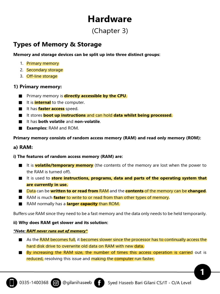 As Chapter 3 Hardware | PDF | Random Access Memory | Computer Data Storage