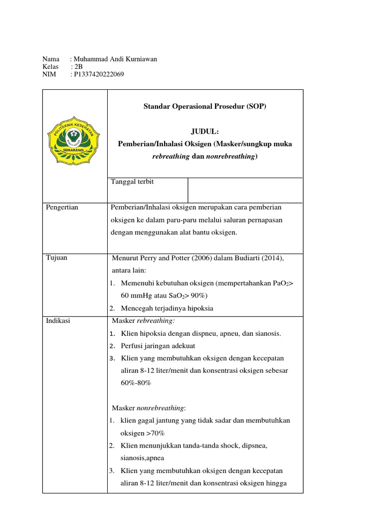 SOP Mask Reabreathing Dan Non | PDF | Sains & Matematika