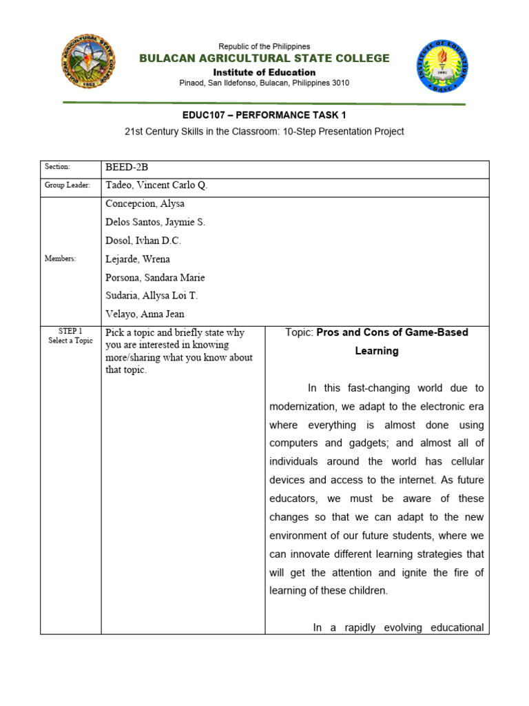 TTL 101 Performance Task 1 | PDF | Learning | Information