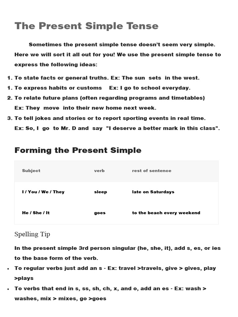 The Present Simple Tense | PDF | Question | Subject (Grammar)