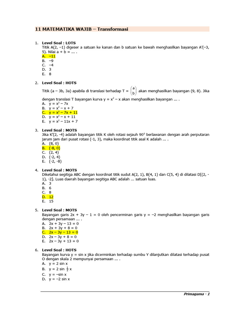 11matwajib Transformasi | PDF | Metode & Bahan Ajar | Sains & Matematika