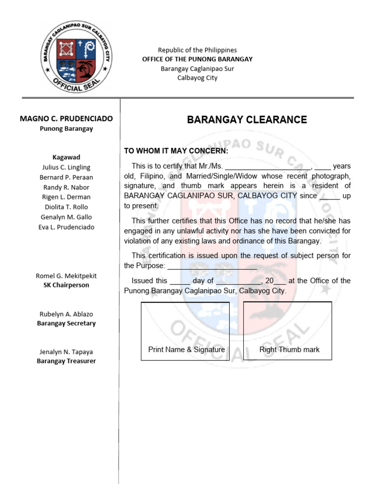 Barangay Clearance | PDF