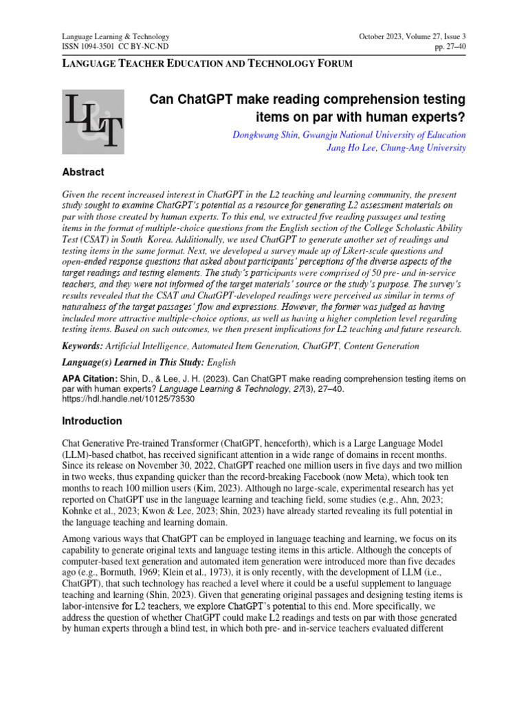 ChatGPT Reading Testing Items 2023 | PDF | Artificial Intelligence ...
