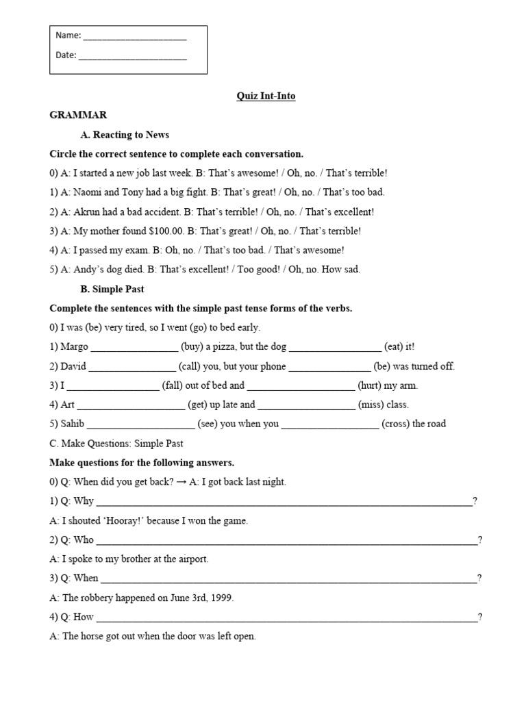 Quiz Int | PDF | Linguistic Morphology | Language Mechanics