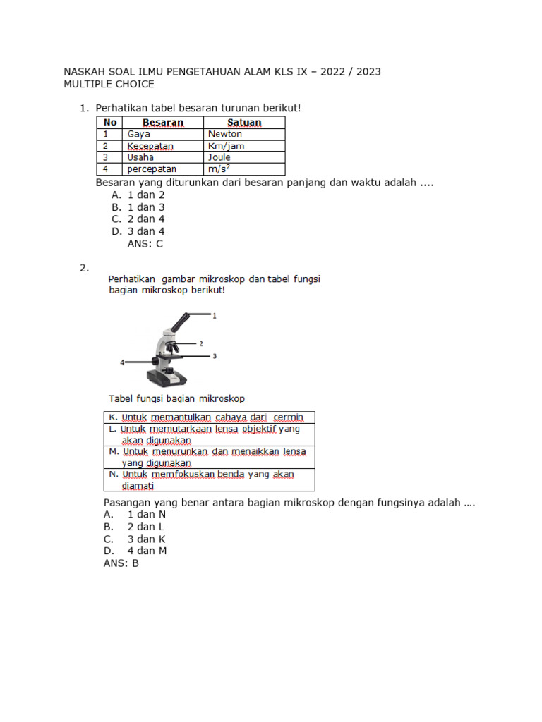 Soal Pemetaan IPA Kls 9 | PDF | Sains & Matematika