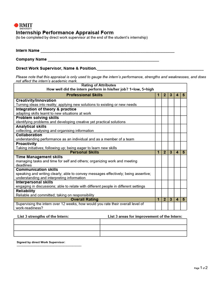 Internship Performance Evaluation Form | PDF | Job Hunting | Internship