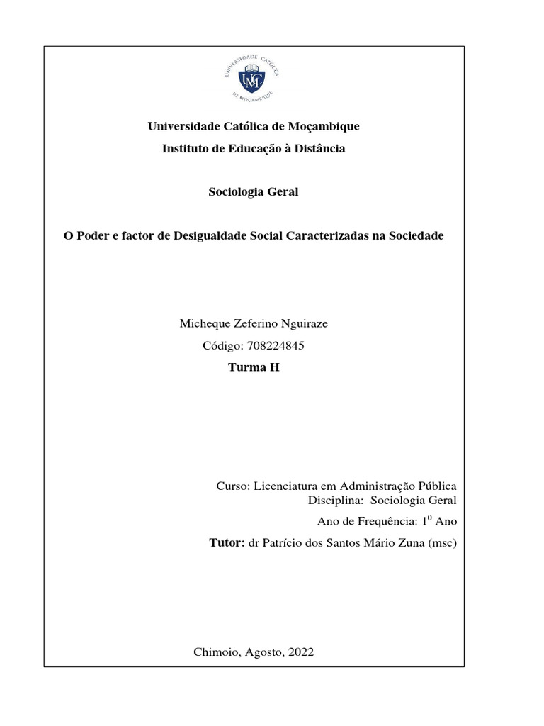 Trabalho de Sociologia Geral | PDF | Sociologia | Sociedade