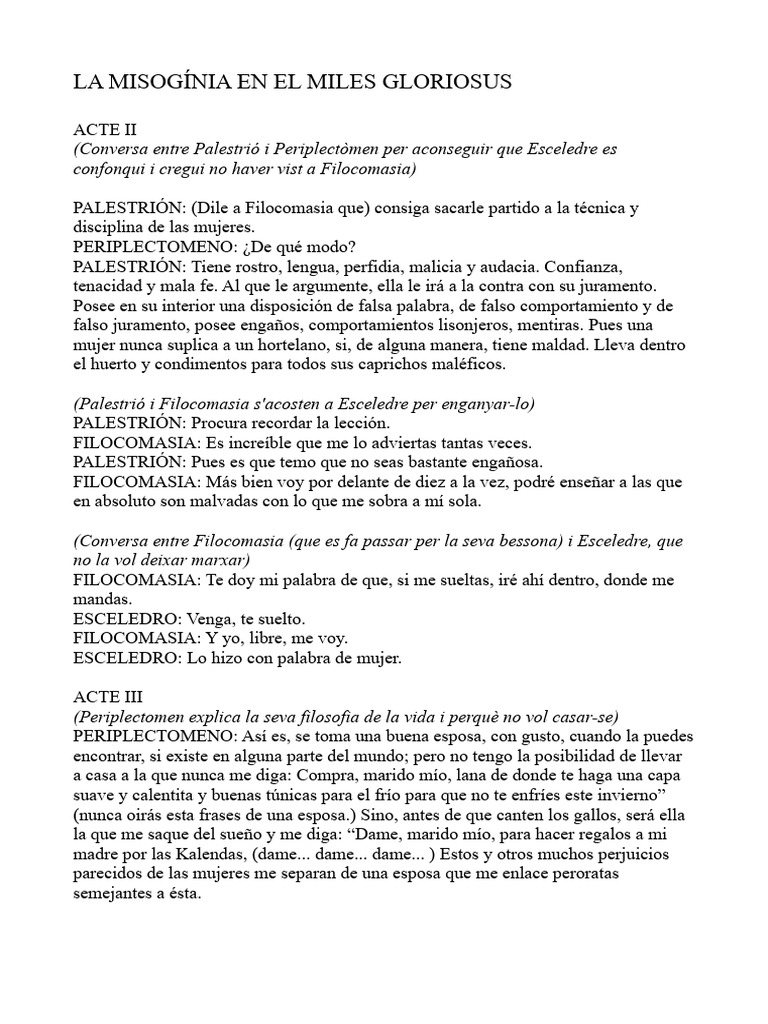 Comentaris Misògins de Miles Gloriosus | PDF | Religión y ...