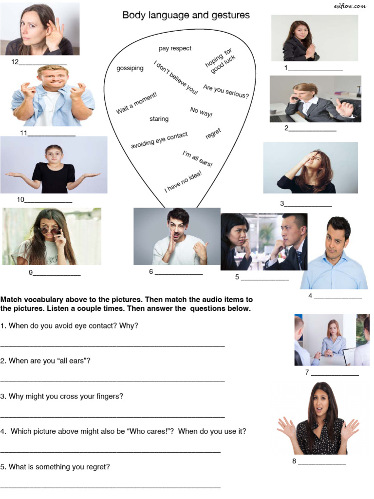 Body Language and Gestures Vocabulary 1 | PDF | Human Communication ...
