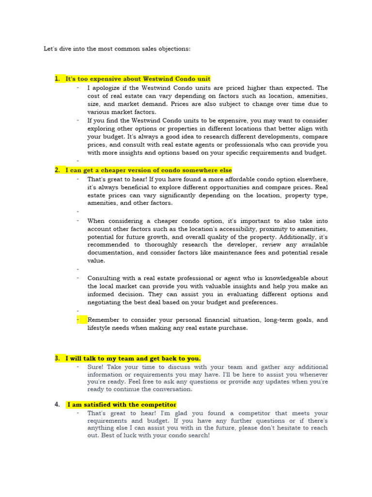 Rebuttals of The Objections | PDF | Condominium | Investing
