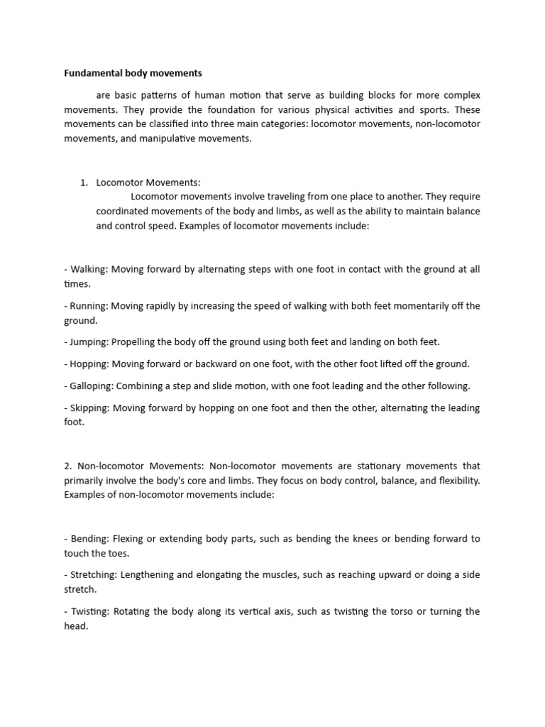 Fundamental Body Movements | PDF | Foot | Animal Locomotion