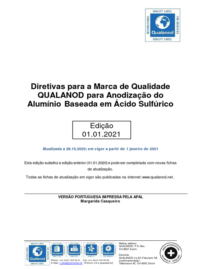 1 Diretivas QUALANOD Ed 01.01.21 PT-compactado | PDF | Ciências Físicas