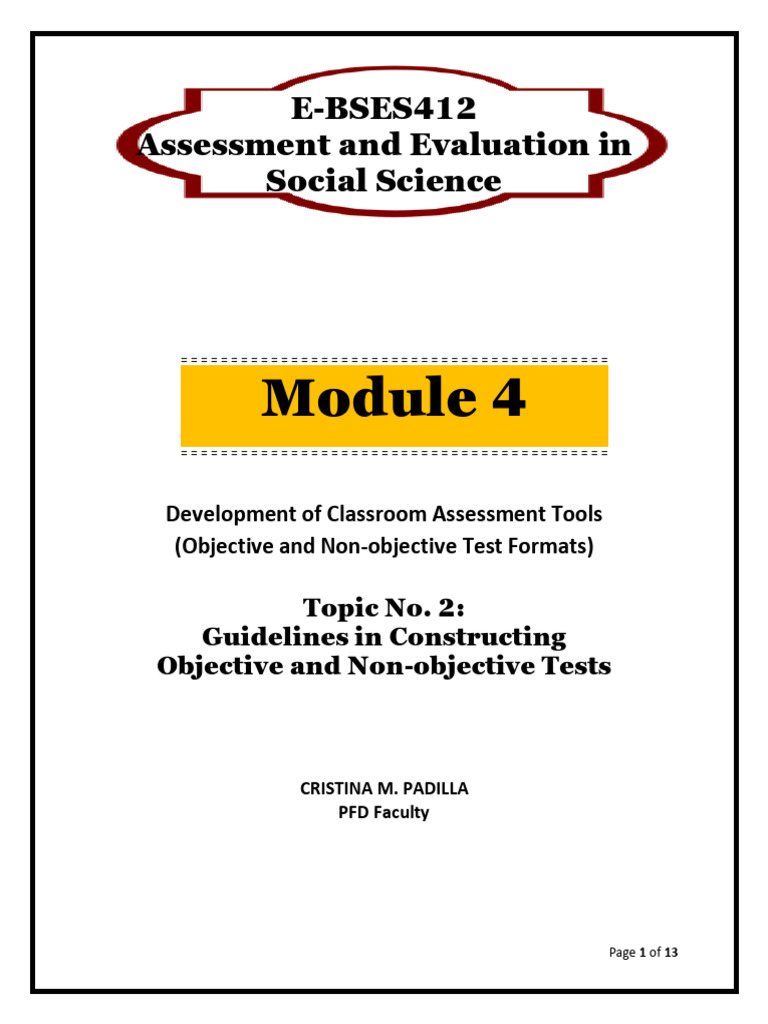 E-BSES412 Module 4 Guidelines in Constructing Objective Non-Objective ...