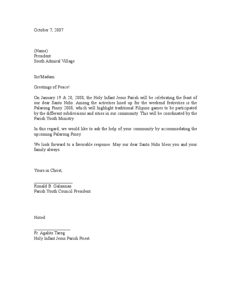 venue and sponsorship letter | Christian Worship And Liturgy ...