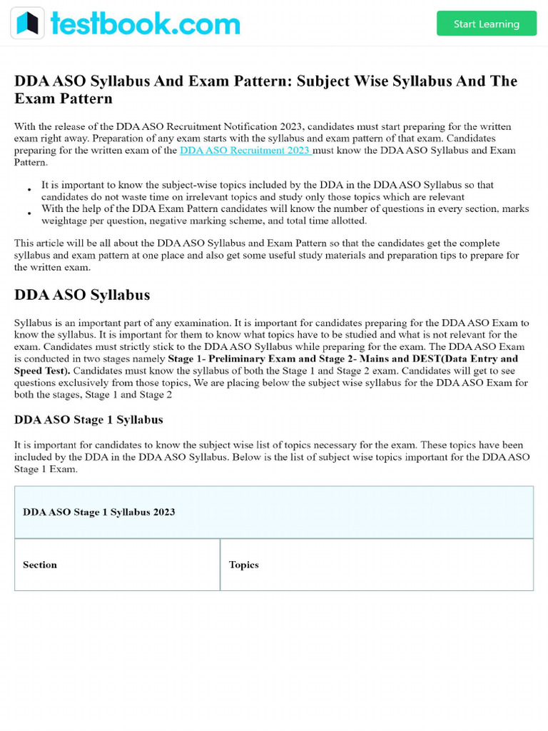 DDA ASO Syllabus and Exam Pattern - Subject Wise Syllabus and The Exam ...