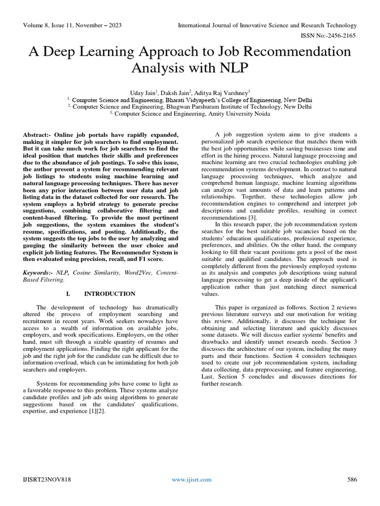 A Deep Learning Approach To Job Recommendation Analysis With NLP | PDF | Recruitment | Machine ...